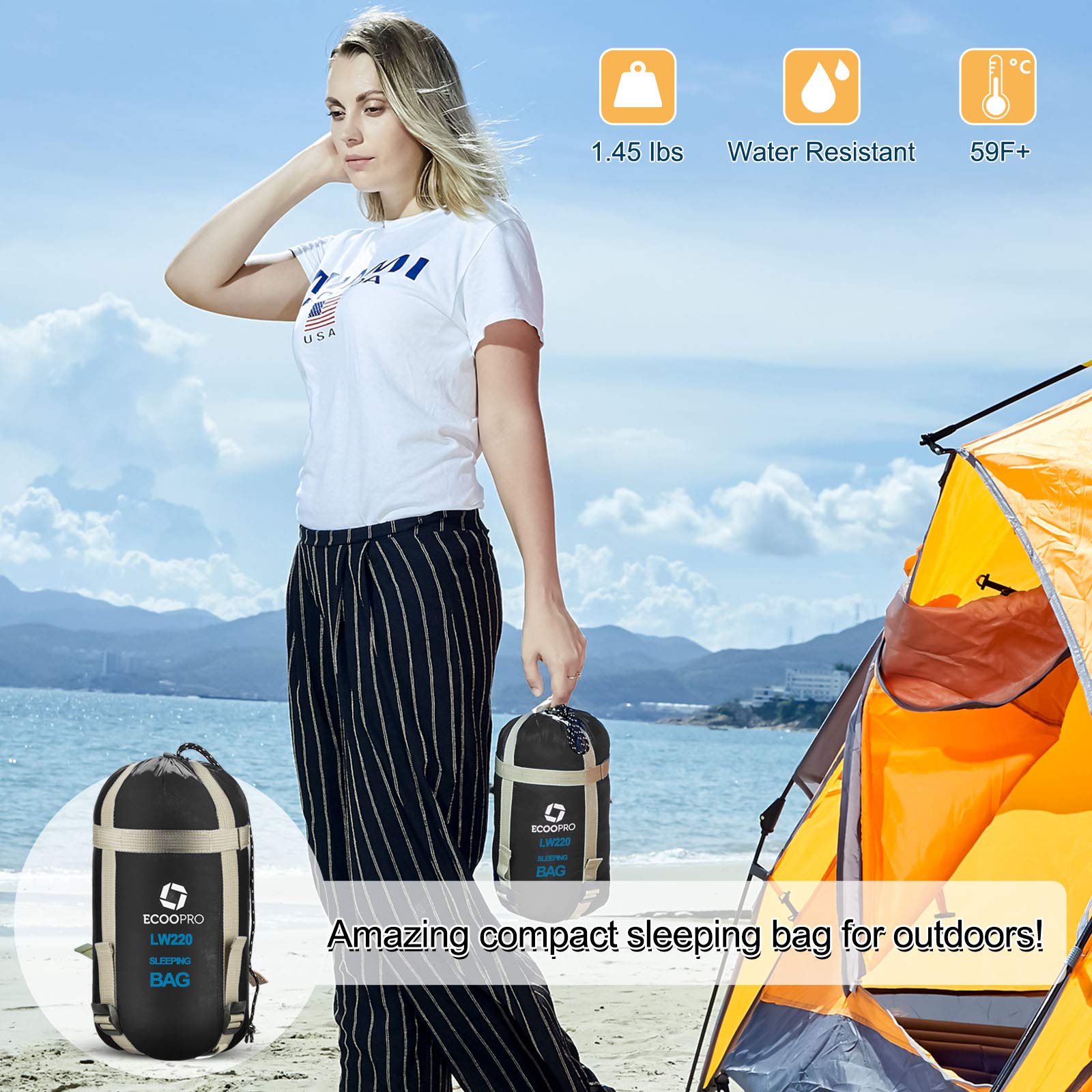 Camping Sleeping Bag, 3 Season Sleeping Bag for Kids, Teens, Adults Indoor & Outdoor Use - Waterproof, Lightweight, Compact Sleeping Bag Great for Camping, Backpacking Hiking