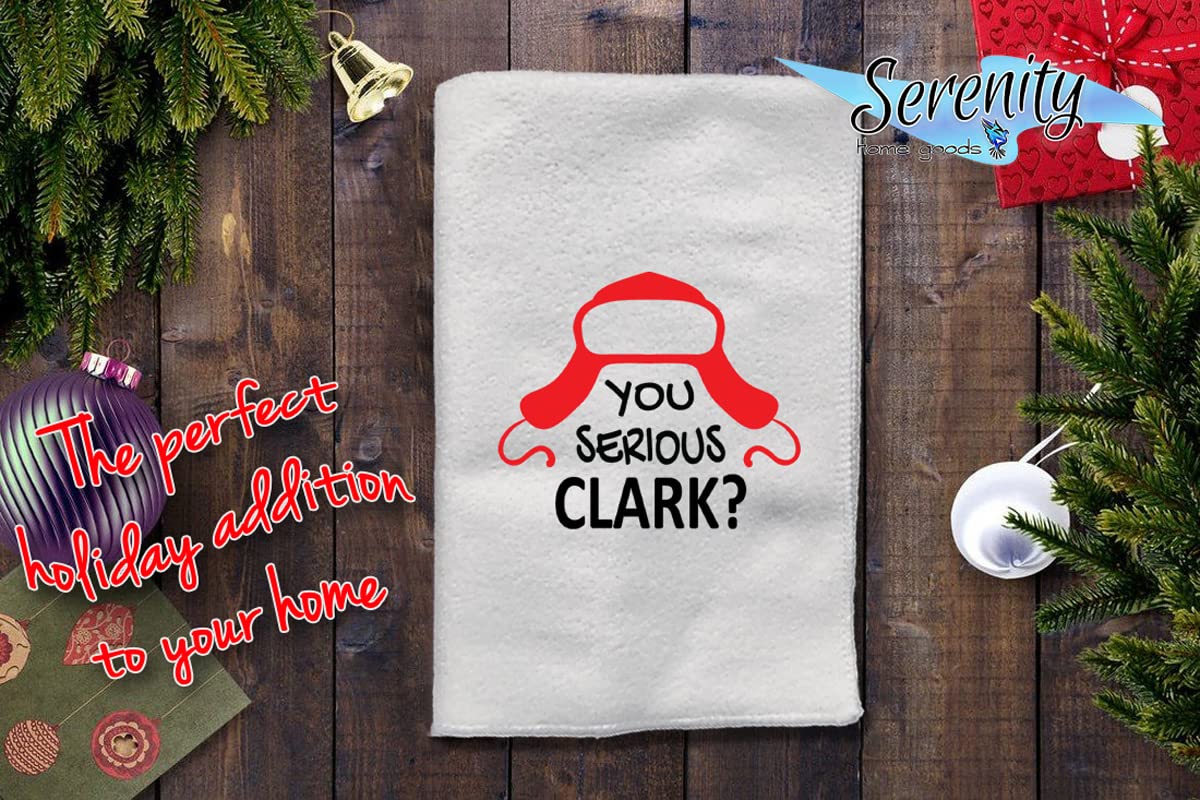 Christmas Decor | Decorative Kitchen and Bath Hand Towels | You Serious Clark | XMAS Winter Novelty | White Towel Home Holiday Decorations | Gift Present