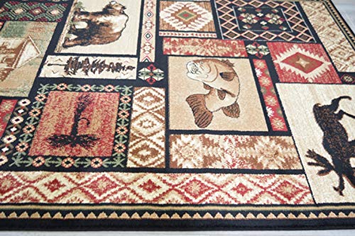 HR Cabin 906 Nature and Animals Area Rug 5'2" x 7'2" Contemporary Geometric Design Fish/Moose/Bear/Lodge
