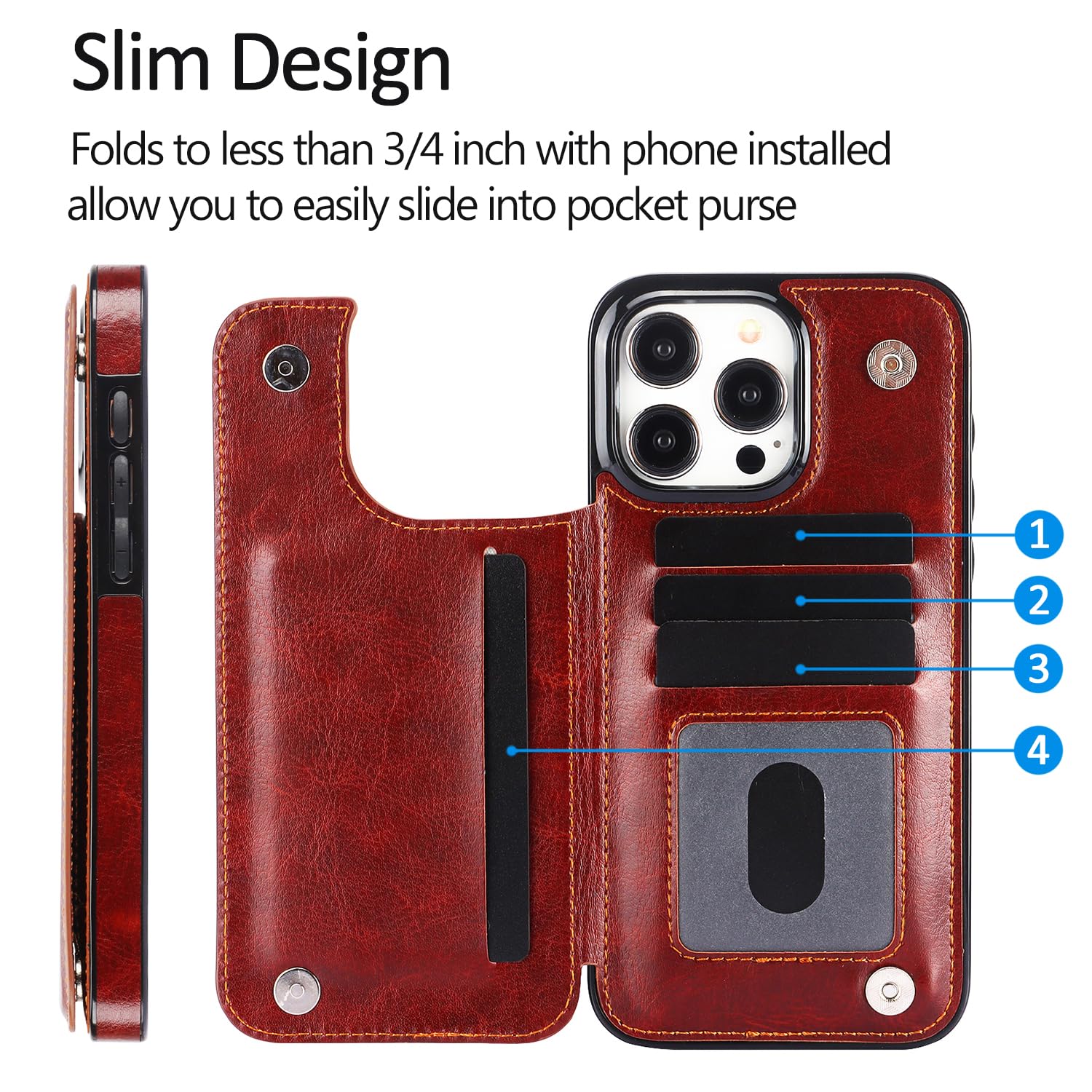 Bstozalle for iPhone 15 Pro Max Wallet Case with Card Holder, PU Leather Kickstand Card Slots Back Flip Case, Double Magnetic Clasp Shockproof Cover 6.7" - Blue
