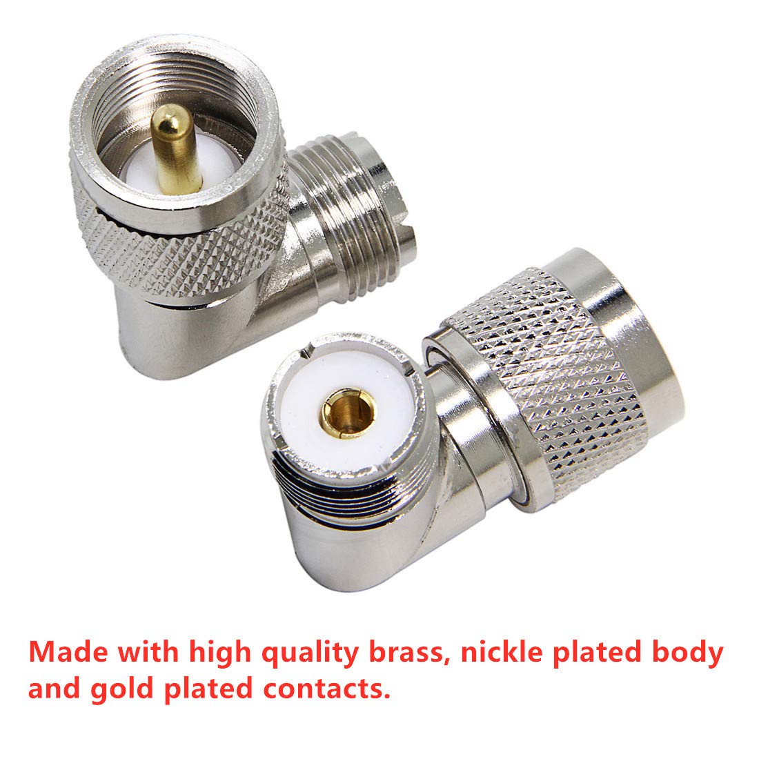 PL259 Right Angle, 2 Pack UHF Male to Female Coax Connector Adapter, 90 Degree Elbow for CB Ham Radio Antenna, Coaxial Cable