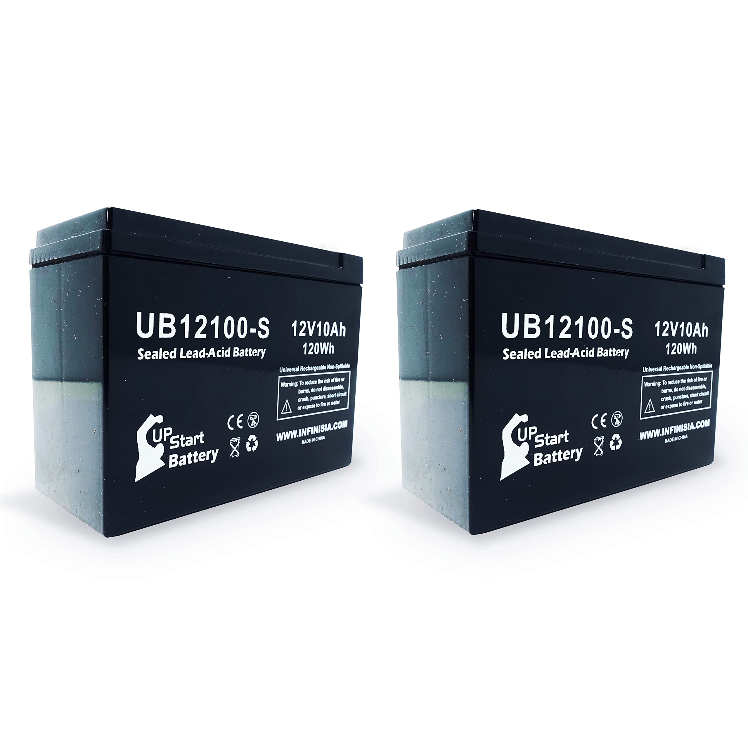 Upstart Battery 2X Pack Replacement for Neuton Mowers CE5 Battery - UB12100-S Universal Sealed Lead Acid Battery (12V, 10Ah, 10000mAh, F2 Terminal, AGM, SLA)