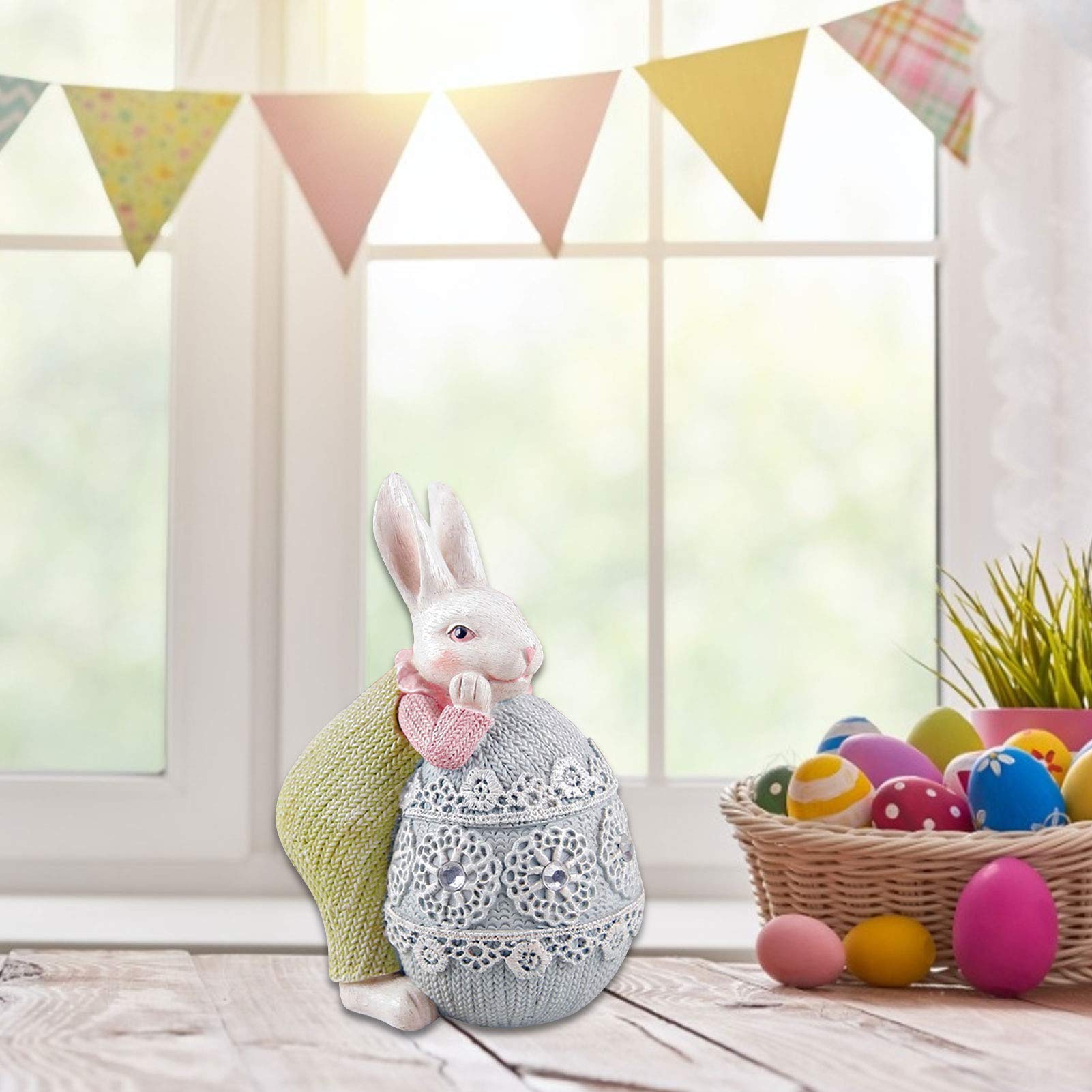 YANGMEI Easter Cute Rabbit Decorations Resin Bunny Miniature Figurines Easter Eggs Home Decor Garden Animal Statues Everyday Collection