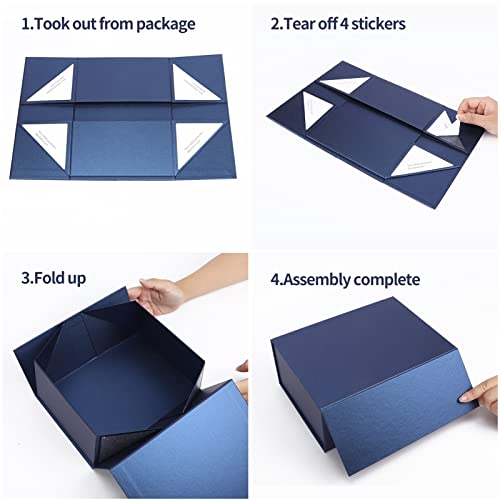 Giftgarden 4 Pack 12”x8”x4” Blue Gift Boxes with Magnetic Lids, Large Collapsible Gift Wrap Box Magnet Clourse for Presents, Mothers Day, Birthday, Wedding, Bridesmaid Groomsman Proposal Box