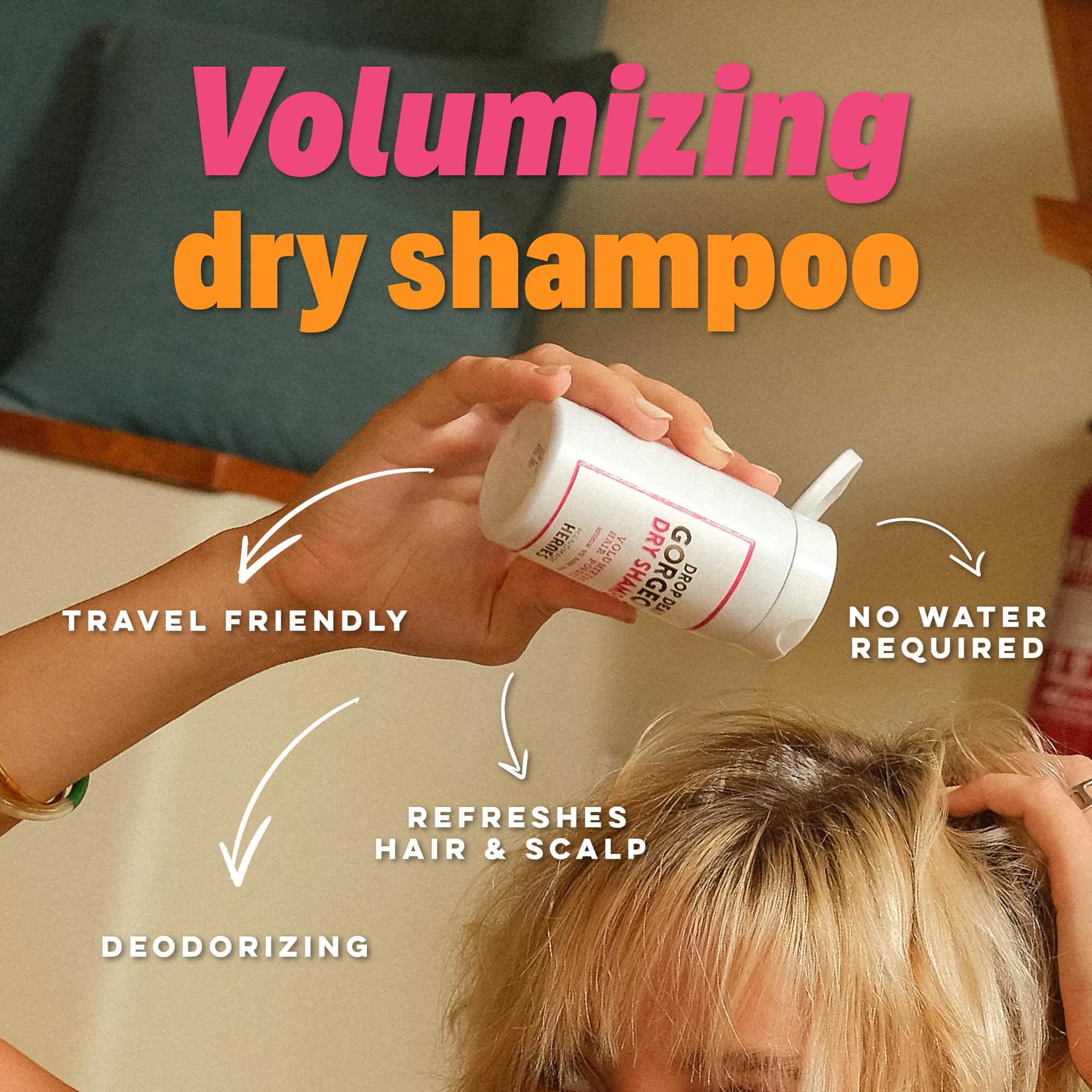 Dry Shampoo Volume Powder and Brush Natural Clean and Vegan Ingredients Sustainable Beauty For Medium and Dark Hair.