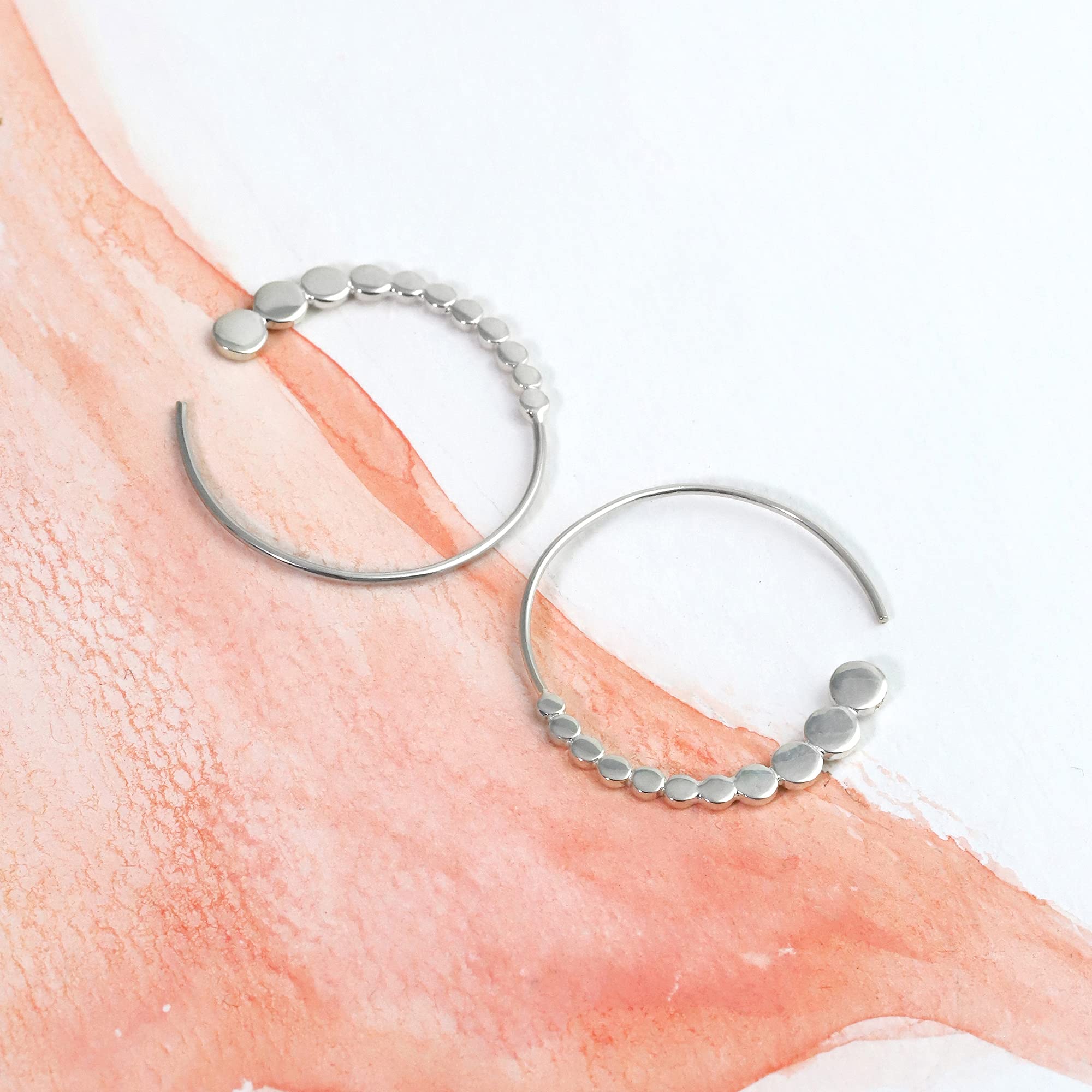 Boma Jewelry Sterling Silver Feather Matte Finish Pull Through Hoop Earrings