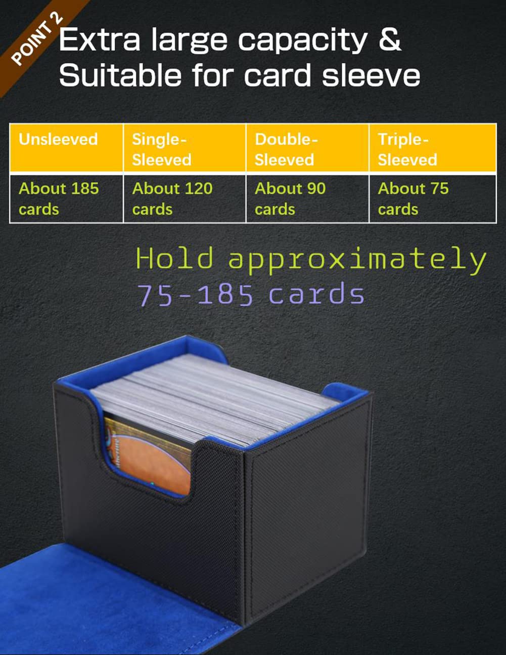 Venssu Card Deck Box,Horizontal Card Deck Case,Deck Card Box, Leather Large Size Fit 100 Plus Sleeved Cards Compatible with MTG TCG CCG(Black&Grey)