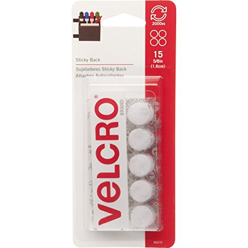 VELCRO Brand Sticky Back Hook and Loop Fasteners, Perfect for Home or Office, 5/8", Pack of 15, White, Coins