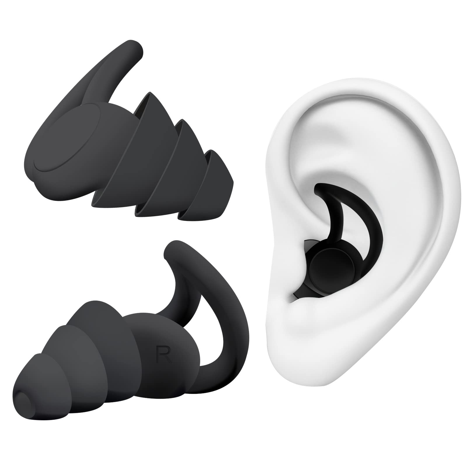 Copeaky Ear Plugs for Sleeping Noise Cancelling, Reusable Silicone Ear Plug, Comfortable Hearing Protection for Work, Study, Travel and Noise Reduction, Black