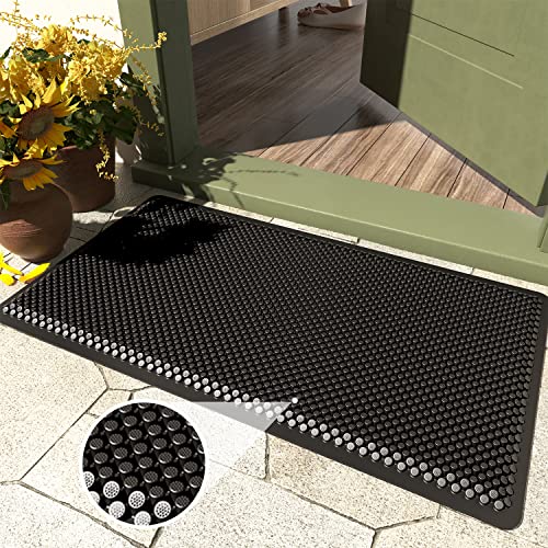 ESTHELLO Door Mat, Silicone Front Door Welcome Doormat, Non Slip Rugs for Indoor Outdoor, Machine Washable Low Profile Entrance Mat, Black Quick Dry Floor Mat Rugs for Kitchen Bedroom Restroom