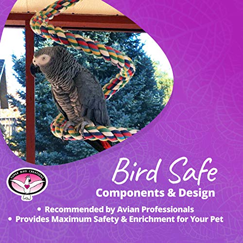 Super Bird Creations SB326 Colorful Cotton Bungee Rope Bird Toy, Large/XL Bird Size, 1.25β Diameter x 97β,Varies