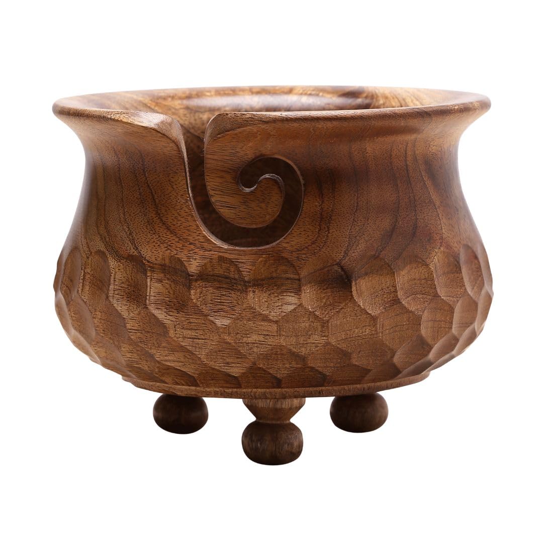 Handmade Wooden Yarn Holder – Large (7x4) Pot Shape Yarn Storage Bowl for Crocheting – Crochet Yarn Bowl Large - Crafting Gift for Knitters & Crocheters