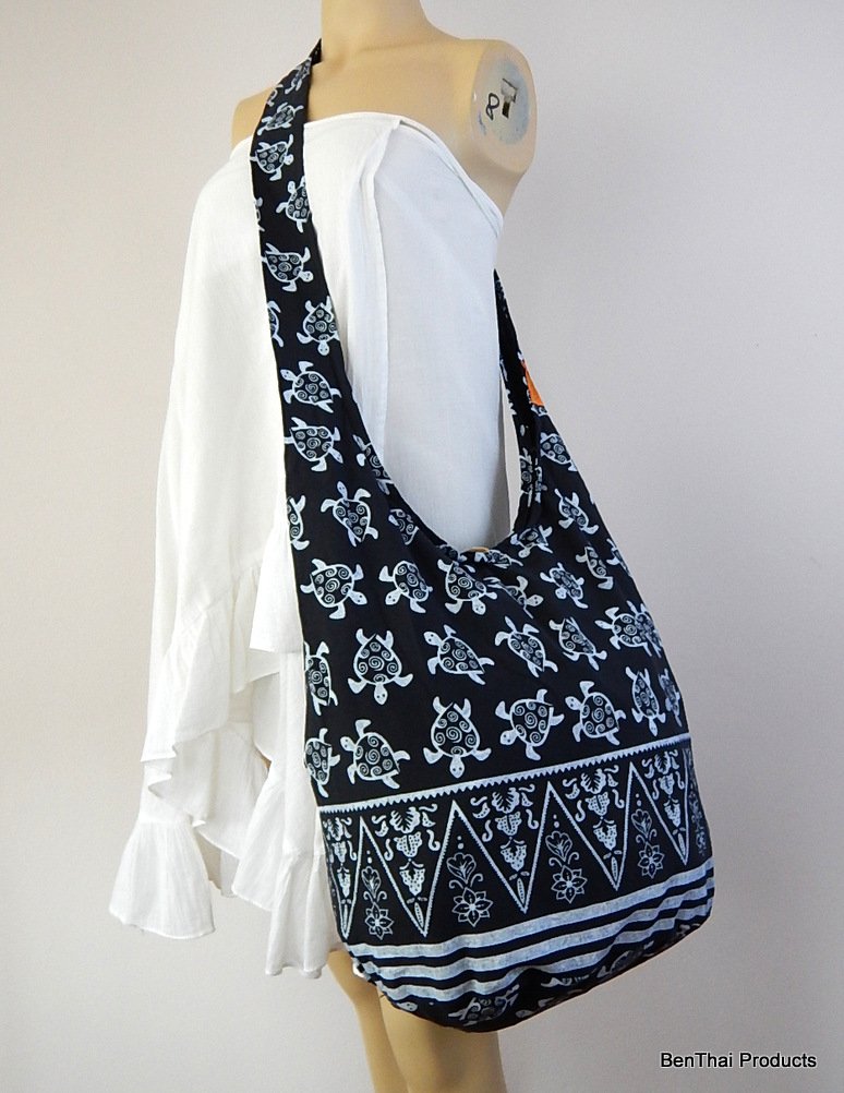 BTP! Turtle Sling Crossbody Shoulder Bag Purse Hippie Hobo Thai Cotton Gypsy Bohemian Large (Teal OW18)
