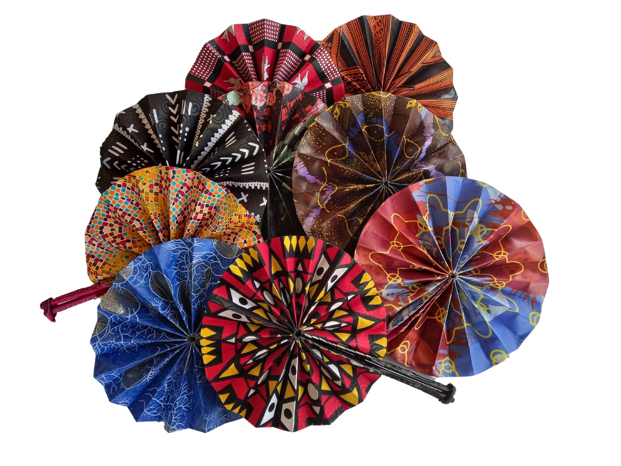 BKOFASHION African Handheld Fan - Handmade Round Folding Design - Unique Handheld Fan with Traditional African Fabric - Handcrafted Elegant African Round Fan - Handheld Fan (Design 8)
