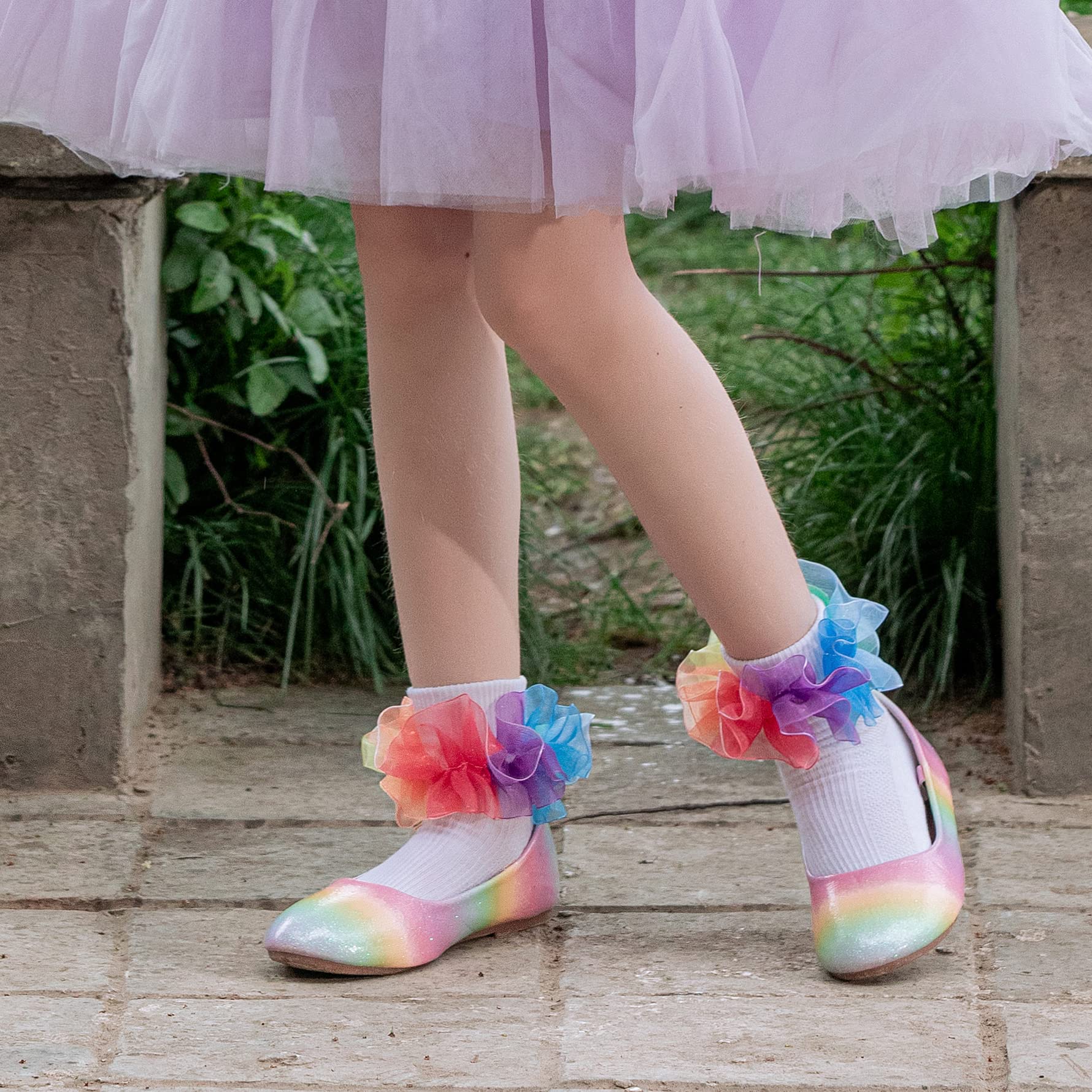 Dicry Toddler Girls Double Lace Socks Turn Cuff Big Ruffle for Little Kids 1-3T (Rainbow, 1-3 Years)