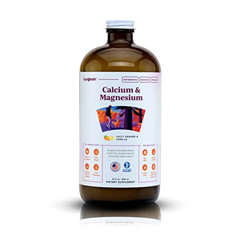 LIQUIDHEALTH 32 Fl Oz Calcium and Magnesium Liquid Supplement Joint and Bones Tissue Support, Citrate Vegetarian Natural Non GMO, Vitamin D3