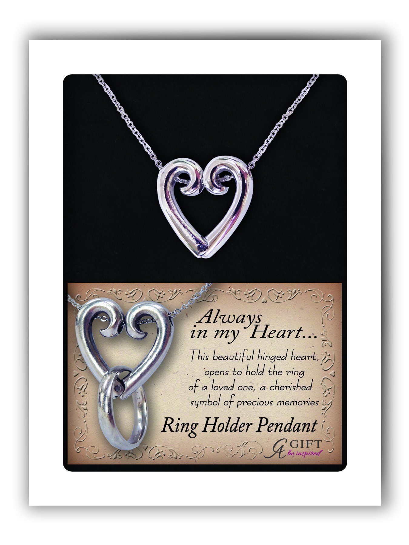 Cathedral Art (Abbey & CA Gift Heart Pendant Ring Holder On 20" Chain, One Size, Silver