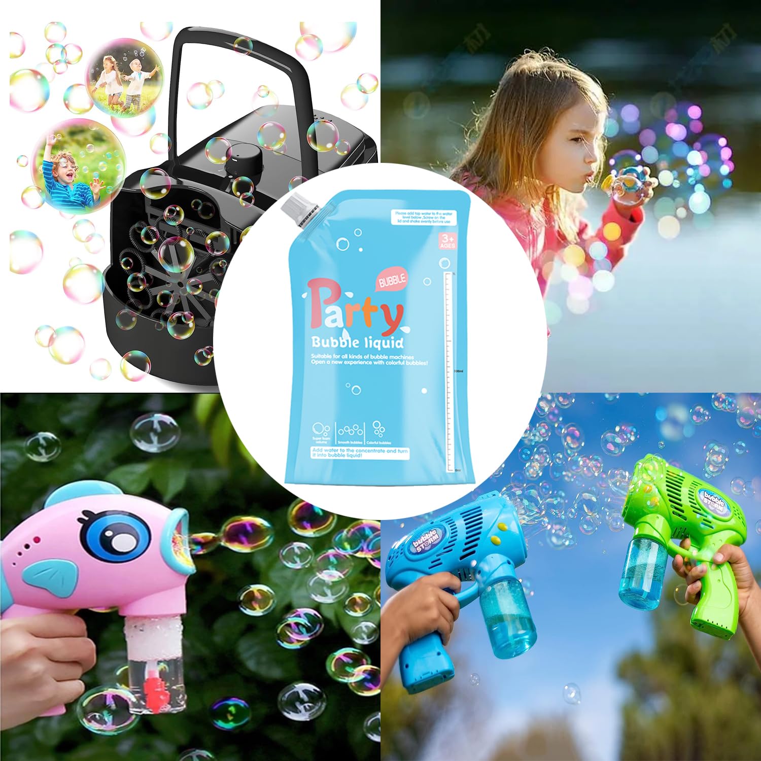 Bubble Concentrated Solution, Bubble Refill Solution(1 L/ 34 OZ,3 Pouches of Bubble Refill) for Kids Graduation Parties, Summer Party Celebrations,Party Favor,Bubble Machine, Bubble Gun Blower