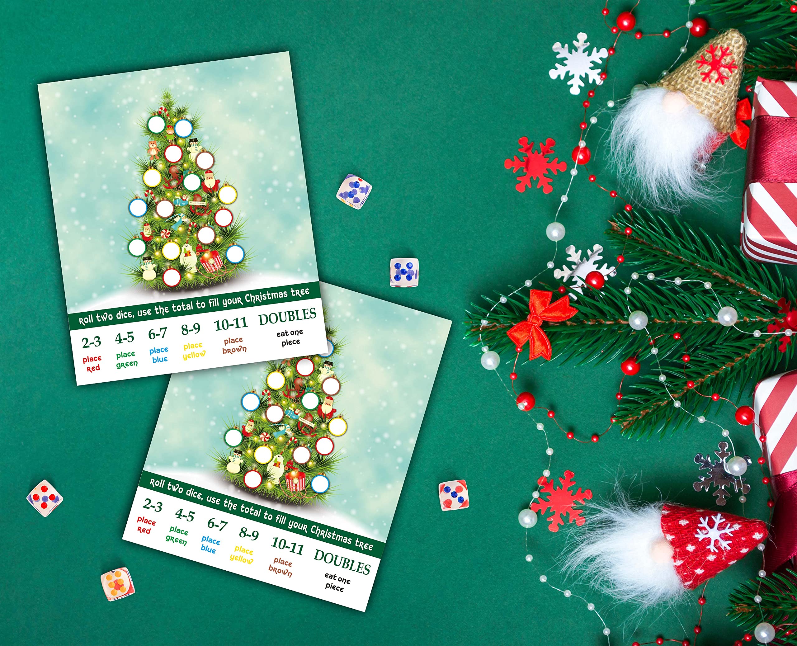 Christmas Party Roll The Dice Game, Kids Table Game, 10 Play Cards 20 Transparent Dices - 5 x 6 inches(MMgame-A004)