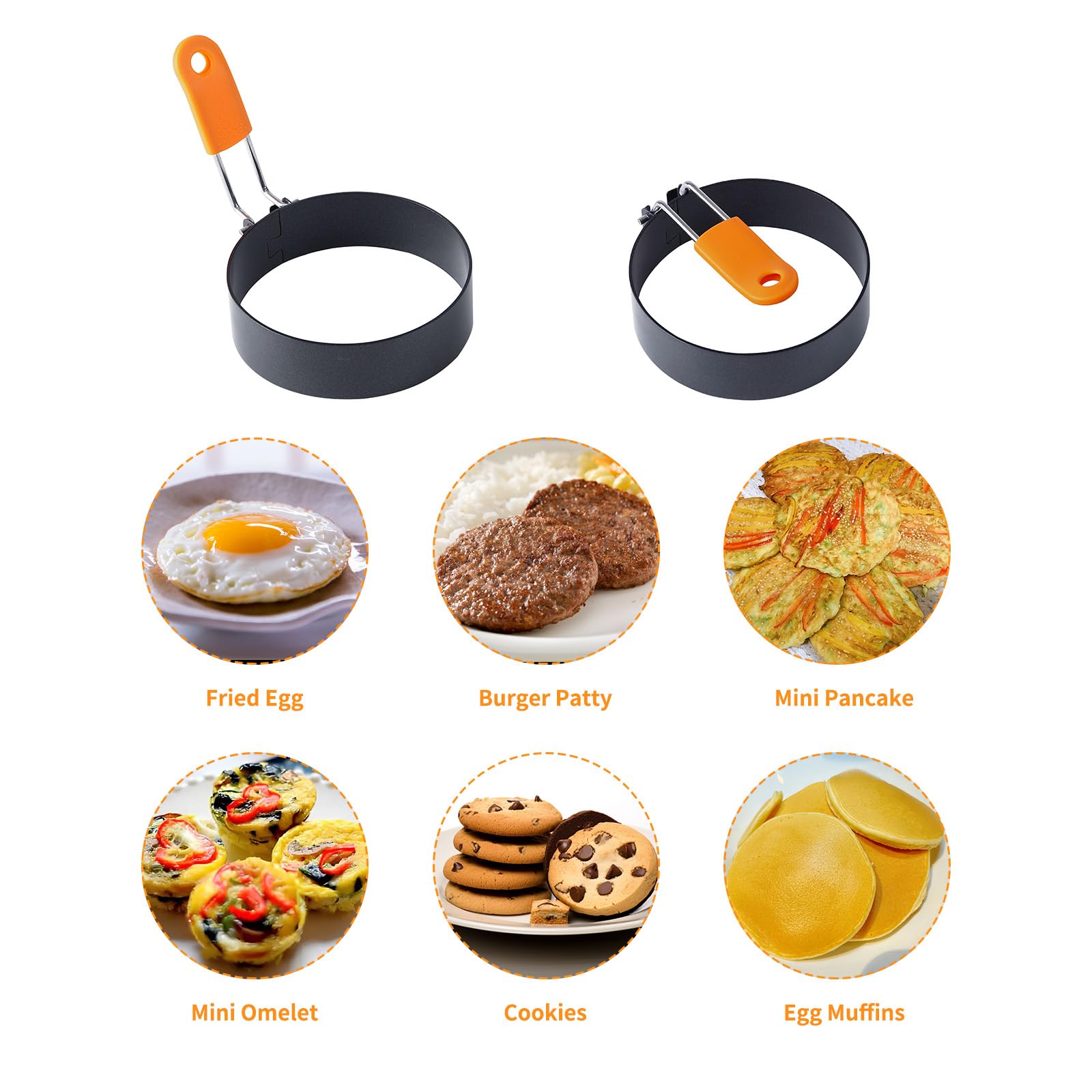 Egg Ring Molds 3.5 Inches 4 Packs - Egg Rings for Frying Egg Molds with Greasing Oil Brush, Egg Mcmuffins Makers Round Fried Egg Makers Omelet Patty Molds