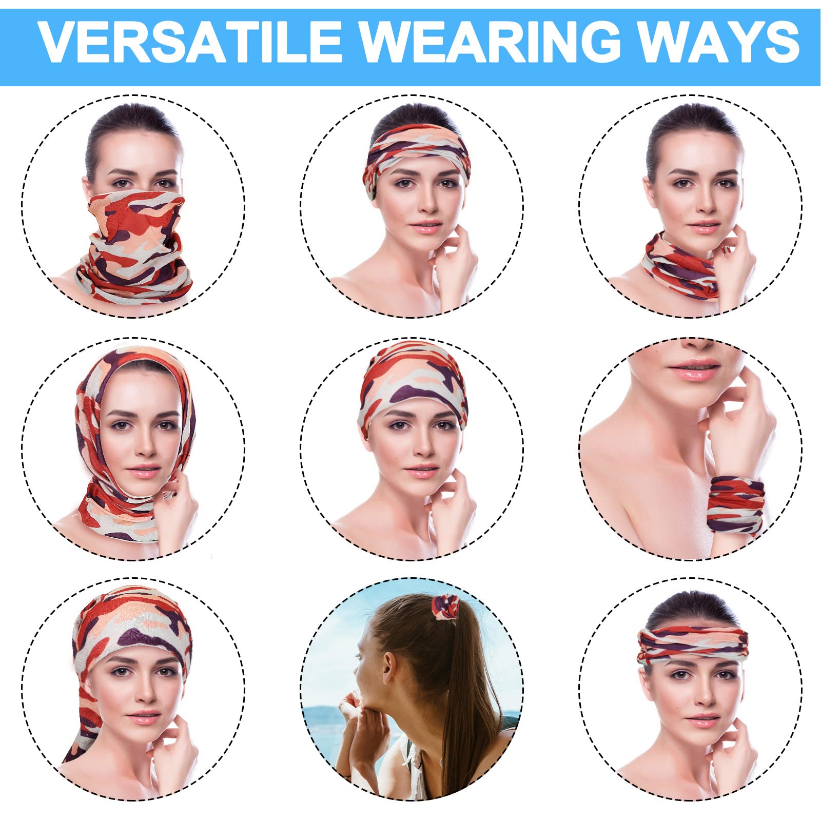 Didaey 60 Pcs Neck Gaiter Bulk for Men Women Balaclava Face Mask Coverings Seamless Headwear Bandana UV Protection Neck Scarf(Camouflage Pattern)