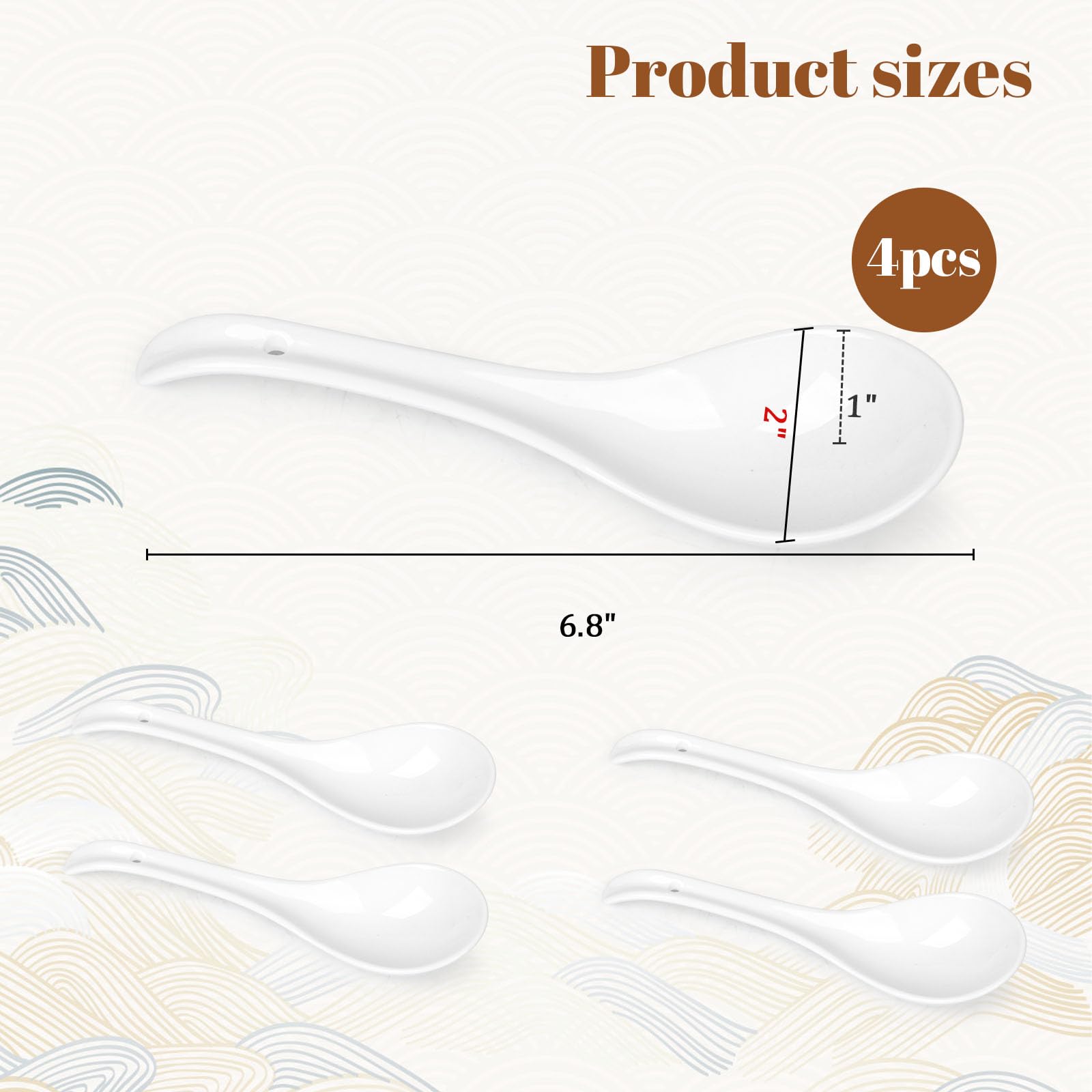 HANSGO Asian Soup Spoons Set of 6, 5.5" Ceramic Dessert Spoons for Pho Wonton Dumpling Ramen Miso Macaron, Dishwasher & Oven Safe