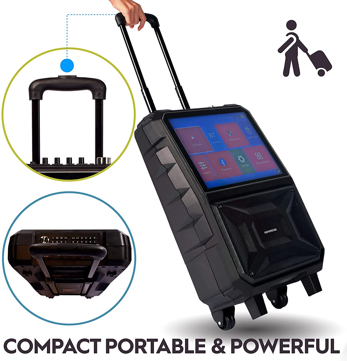 Professional Karaoke Machine with Lyrics Display, Bluetooth Portable Singing PA Speaker System for Christmas Party, Built-in 15" Tablet, LED Lights, 2 Wireless Microphones, USB, AUX, SD & FM Radio