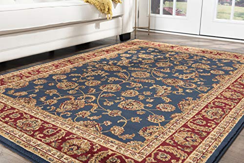 Sariya Transitional Oriental Navy Rectangle Area Rug, 5' x 7'