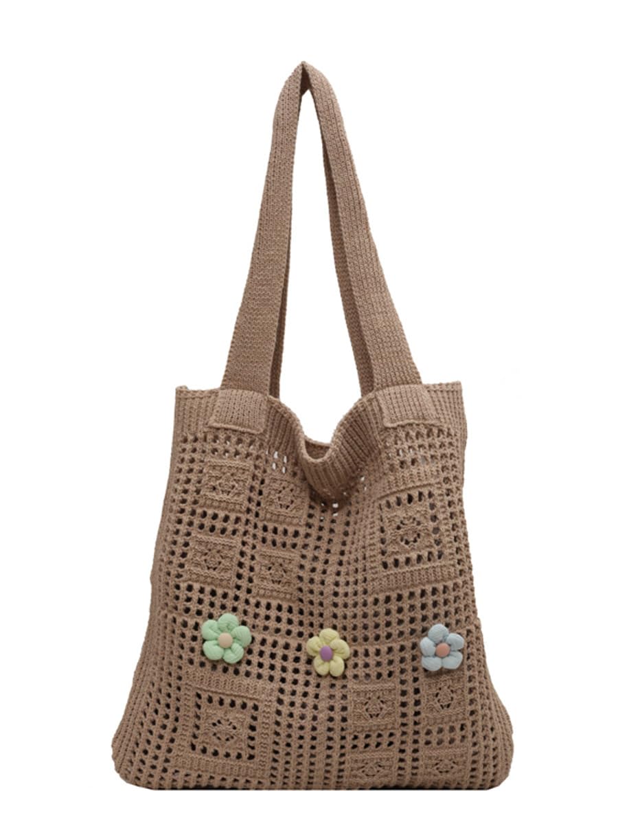 YUESUO Woven Design Chain Crossbody Handbag Purse for Women, Small Shoulder Messenger Bag Clutch Purses (Brown)