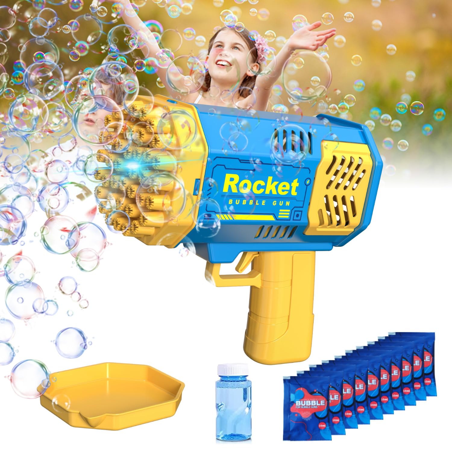 Bubble Machine Guns, Electic Bubble Blaster for Kids with Rich Bubble & Led Light & Leak-Proof Desgin, Portable Bubble Maker Outdoor Summer Toys for Girls & Boys