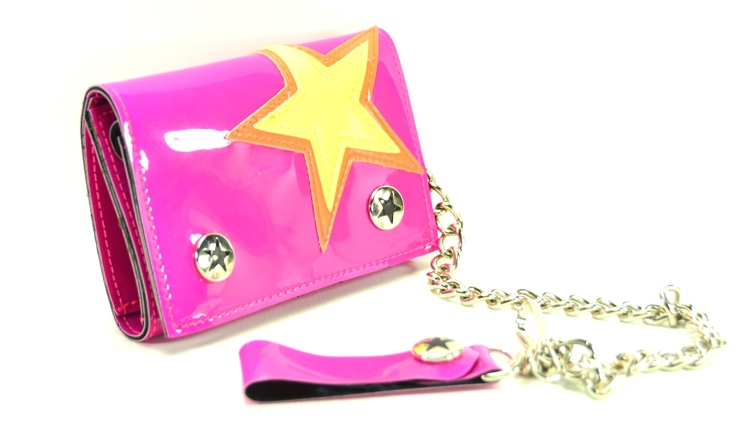 Star Patch Tri-fold Bikers Wallet with 16" Chain Black (Black)