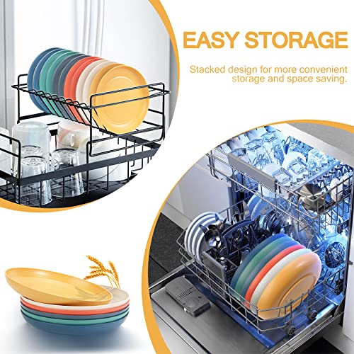 OAMCEG 12 Pack Plastic Plates Reusable 9 Inches Unbreakable Eco-Friendly Lightweight Wheat Straw Plates, Salad Plates, Camping Plates, Dinner Plates, Dishwasher & Microwave Safe, BPA FREE