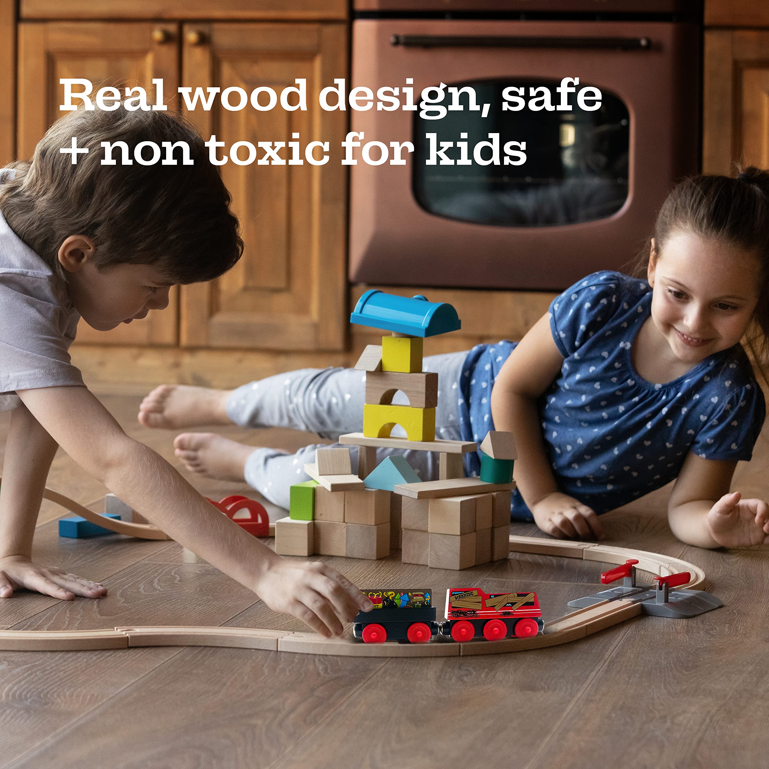 ZANY TRAINS Series 1 - Wooden Train Set with Cargo - Compatible with All Wooden Train Sets - Wooden Train Cars (Toxic Ted)