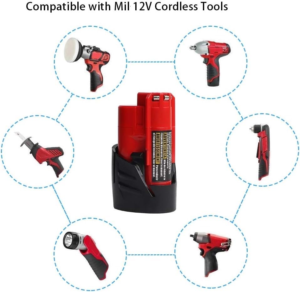 Jialitt 2 Pack Upgraded Version 3.0Ah 12V Replacement for Milwaukee M12 Battery Lithium 48-11-2401 48-11-2402 48-11-2411 48-11-2420 48-11-2440 Cordlees Power Tools