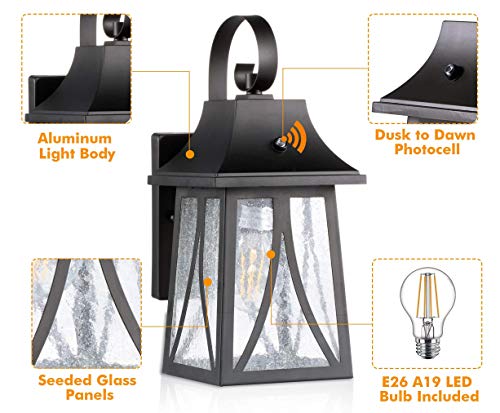 CLOUDY BAY 120V Outdoor Wall Lantern with Dusk to Dawn Photocell,Exterior Porch Light,House Wall Light,Includes LED Filament Bulb,Oil Rubbed Bronze