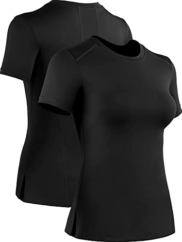 CADMUS Women's Workout Running Shirts Dry Fit Yoga T Shirts Crewneck,3 Pack,2505,Black & Grey & White,Large