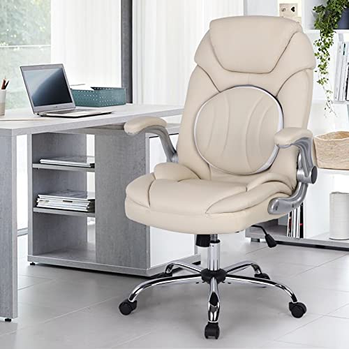Comermax Ergonomic Executive Office Chairs with Adjustable Lumbar Support, 90-120° Rocking Managerial Chair Swivel Desk Chairs with Padded Flip-up Armrests (Orange), Medium(300lbs)