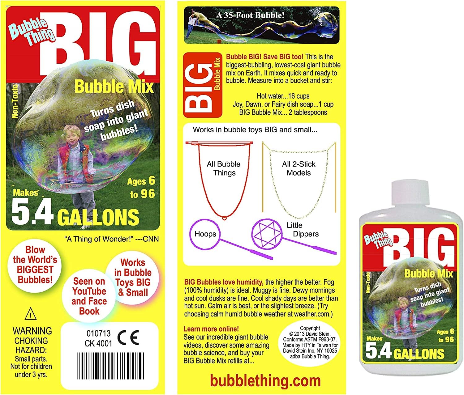 BUBBLE THING Big Bubbles Mix | Concentrate Makes 5.4 Gallons Giant Bubble Solution for Kids All Ages | Certified Non Toxic | Refills Giant Bubble Wands, Toys, Makers