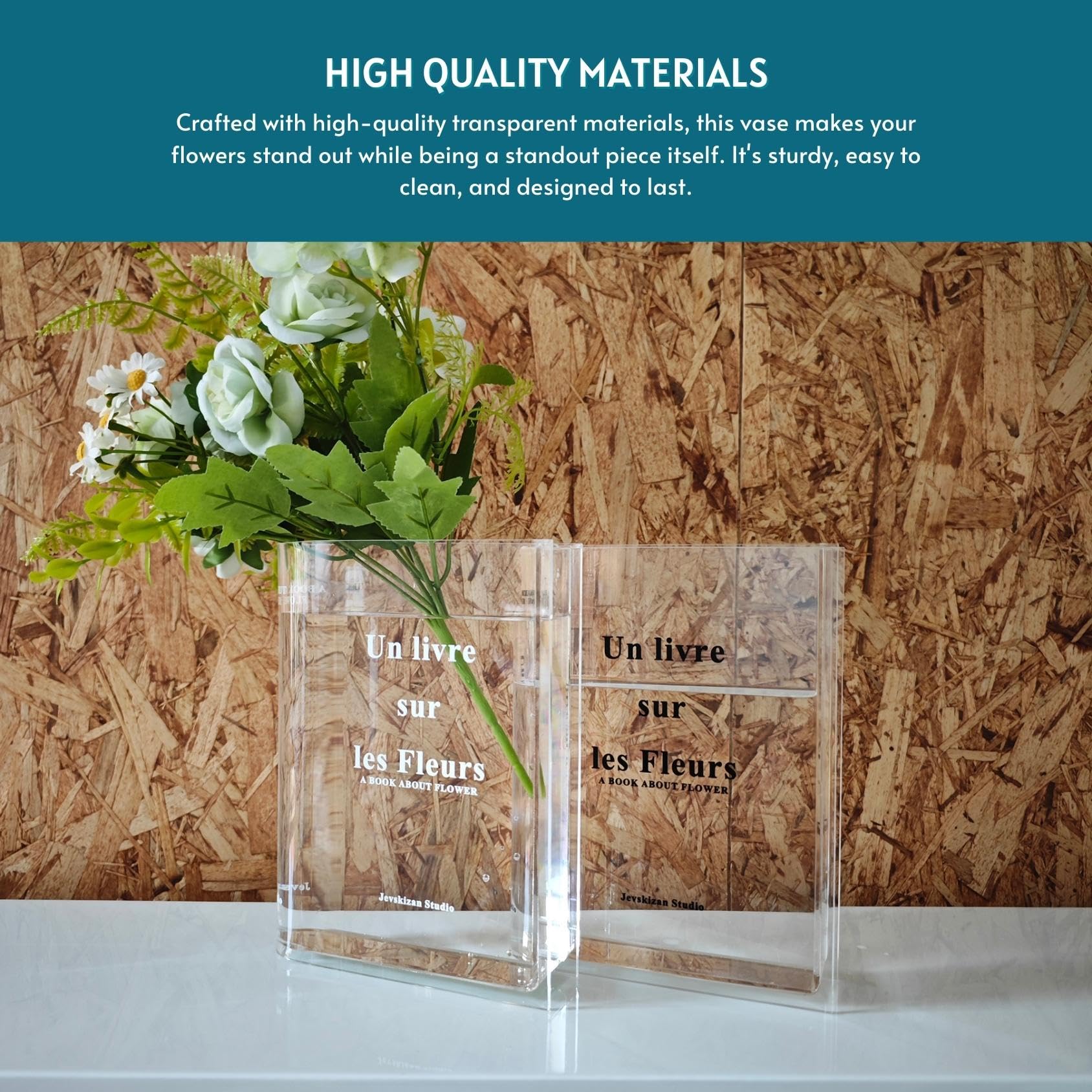 Clear Book Vase for Flowers - Innovative Transparent Acrylic Vase - 'Un Livre sur les Fleurs' Book Design