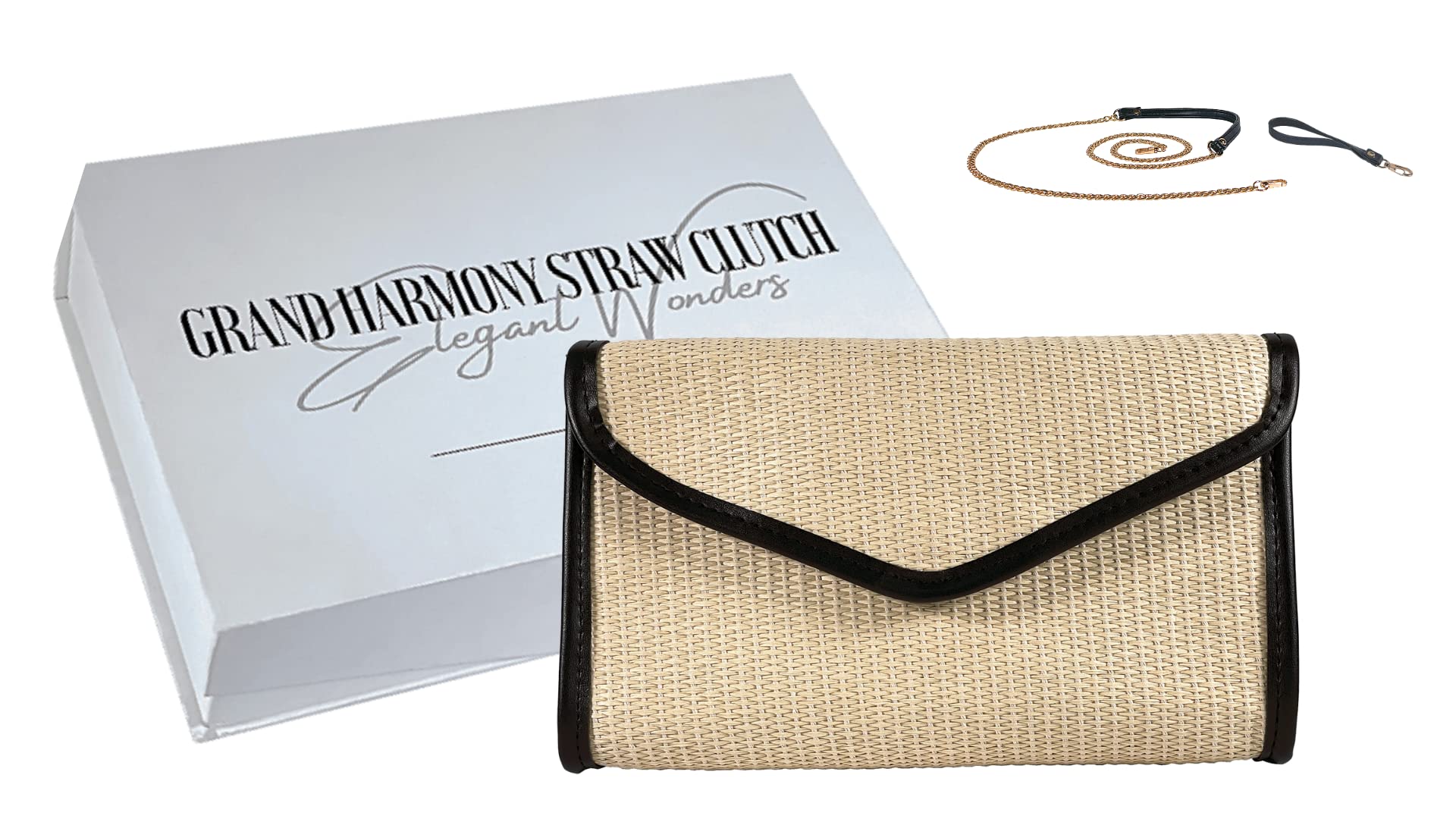 Straw Shoulder Bag, Grand Harmony Straw Crossbody Clutch Purses for Women Evening Small Purse Beach Envelope Handbag