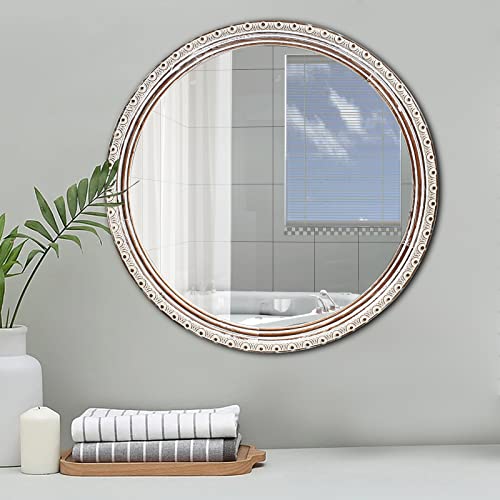 HCODCIBA Round Mirror 24 Inches, Farmhouse Wood Circle Mirror,Wall Mirror Decorative for Entryway,Bedroom, Living Room,Rustic Wooden Hanging Mirror