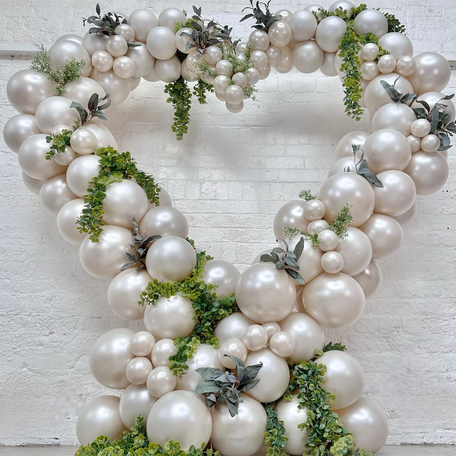 Pearl White Double-Stuffed Balloons Different Sizes 74Pcs 5/10/12/18 inch White Sand Pearl Ivory Boho Neutral Balloon Arch Garland kit for Wedding Bridal Baby Shower Birthday Anniversary Decorations
