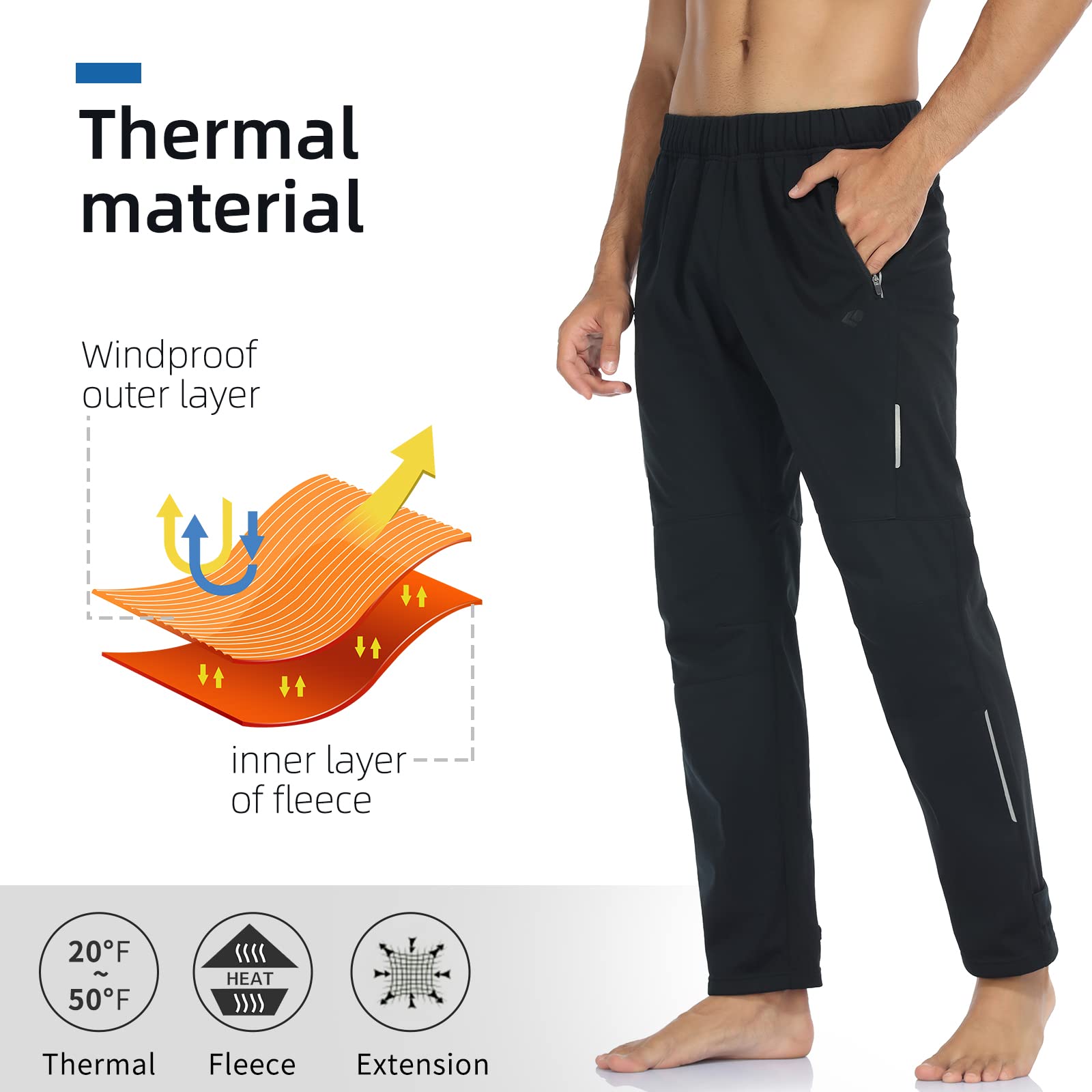 DIFOS Men Thermal Cycling Pants Fleece Lined Bike Pants Windproof Outdoor Bibicycle Sport Athletic Sweatpants Black