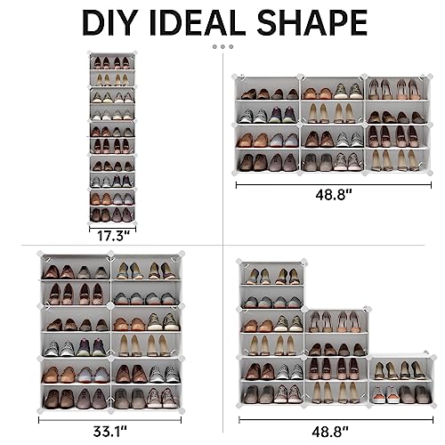 MAGINELS Shoe Rack, 24 Pair Shoe Organizer Cubby, 6 Tier Shoe Storage Cabinet, Plastic Shoe Shelf for Closet, Entryway, Garage, Hallway, Bedroom, White