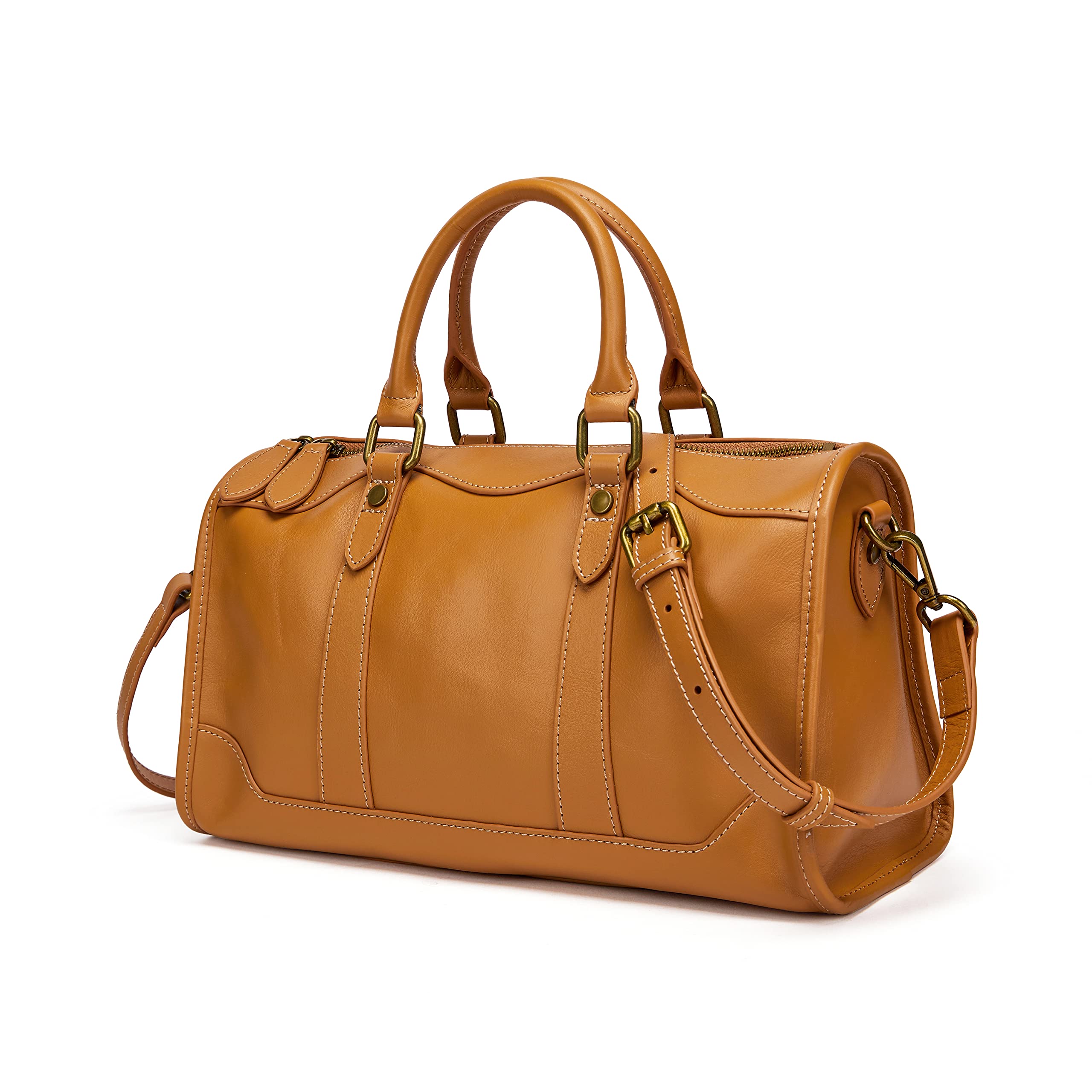 Vintage Leather Satchel Handbags Top Handle Boston Tote Bags With Long Strap (2-Brown)