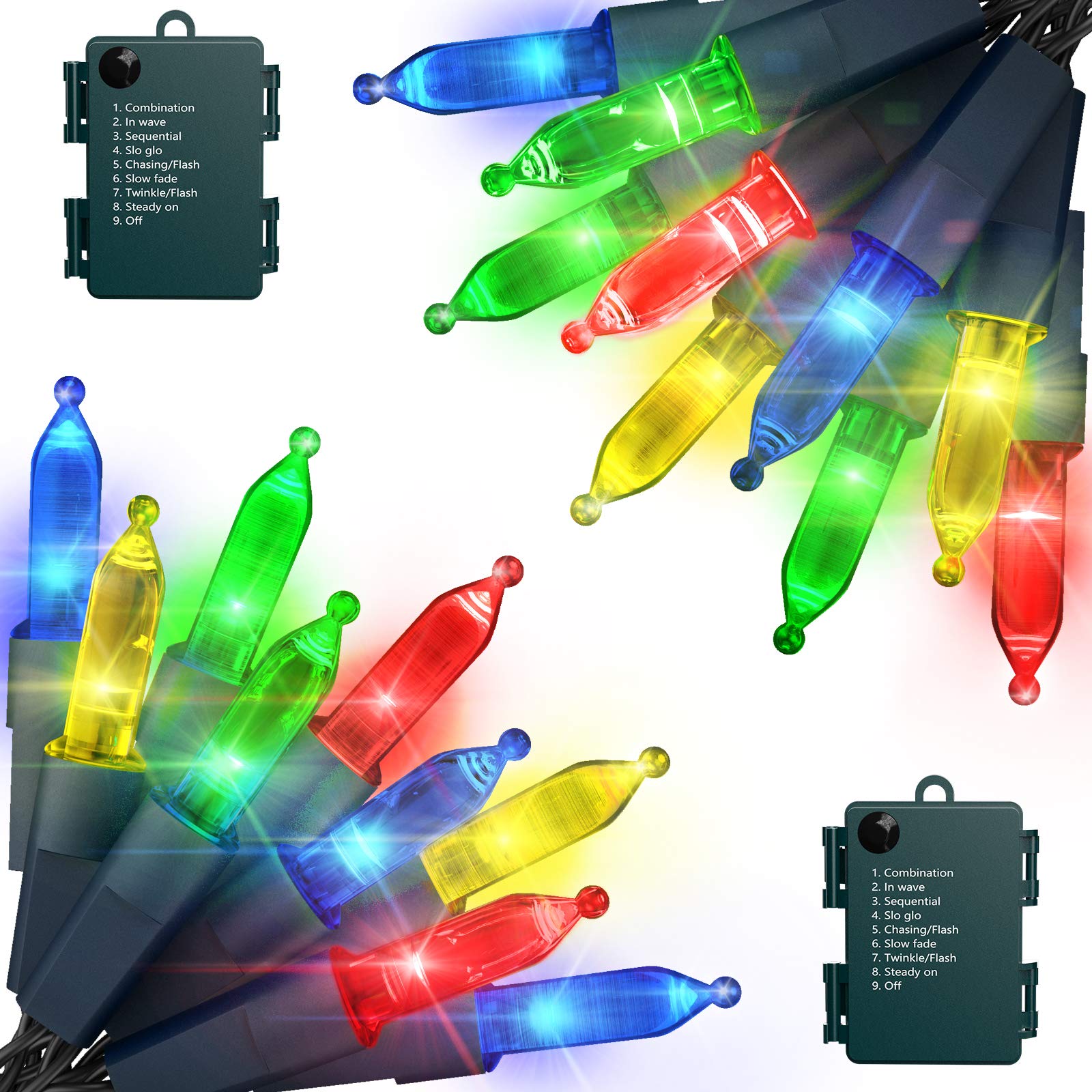 String Lights Battery Operated Indoor Decorations Lights 50 LED 16 FT Outdoor Waterproof Mini Lights 8 Modes for Christmas Xmas Halloween St. Patrick's Day Decor Garden Patio (Multicolor, 2 Pack)