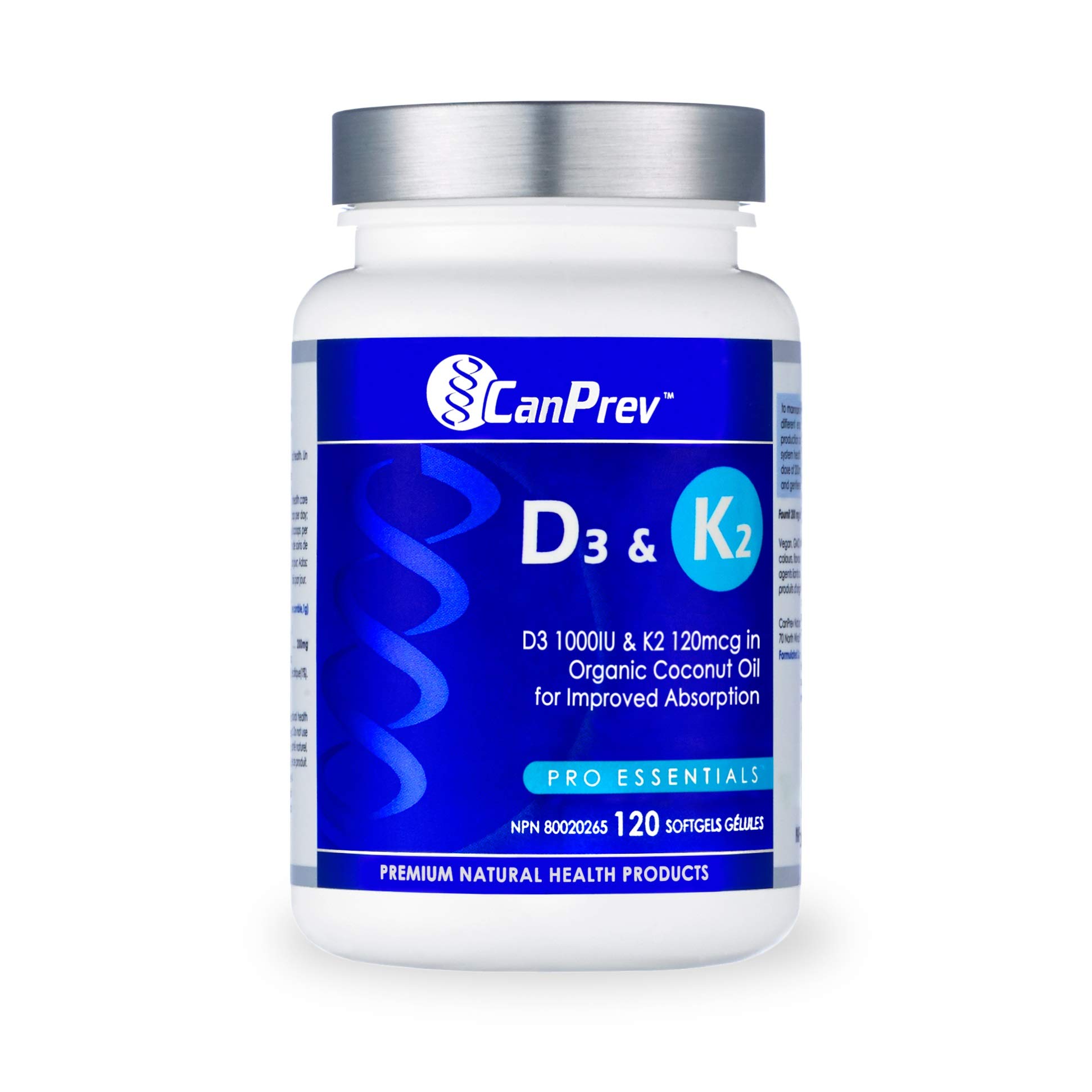 CanPrev D3 & K2 - Organic Coconut Oil (120 softgels)