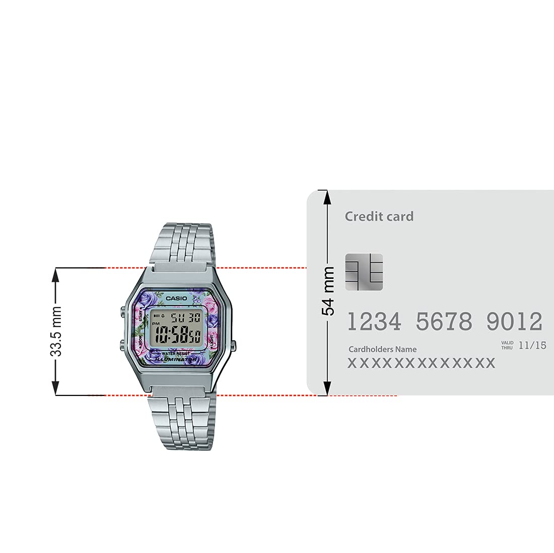 Casio LA680WA-2C Women's Vintage Floral Dial Alarm Chronograph Digital Watch