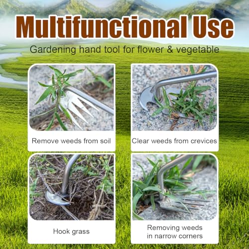 Dizzily Weeder - Manual Weed Puller Tool, Uprooting Weeding Remover Tool, 4-Claw Steel Head Hand Garden Weeder Tool Easily Remove Weeds for Otted Plants, Gardens, Yards, Farms