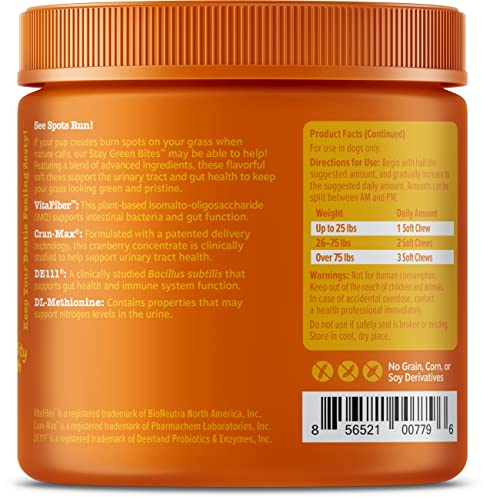 Zesty Paws Stay Green Bites for Dogs - Grass Burn Soft Chews for Lawn Spots Caused by Dog Urine - Cran-Max Cranberry for Urinary Tract & Bladder - with Apple Cider Vinegar + Digestive Enzymes - 90ct